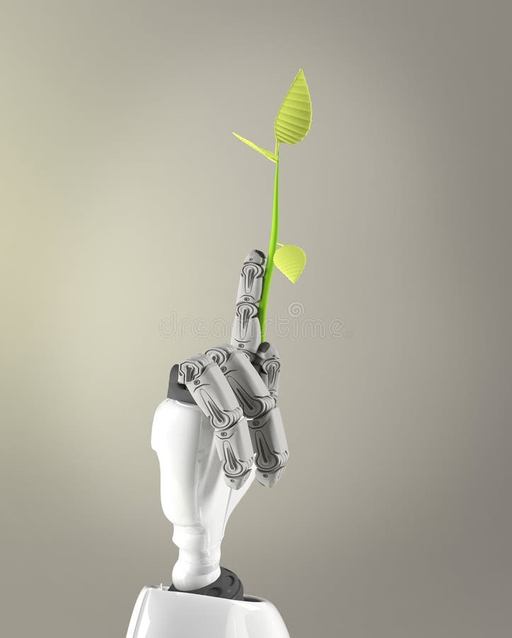 Robot Arm Holding Sprout ,3d Render Stock Photo - Image of ecology ...