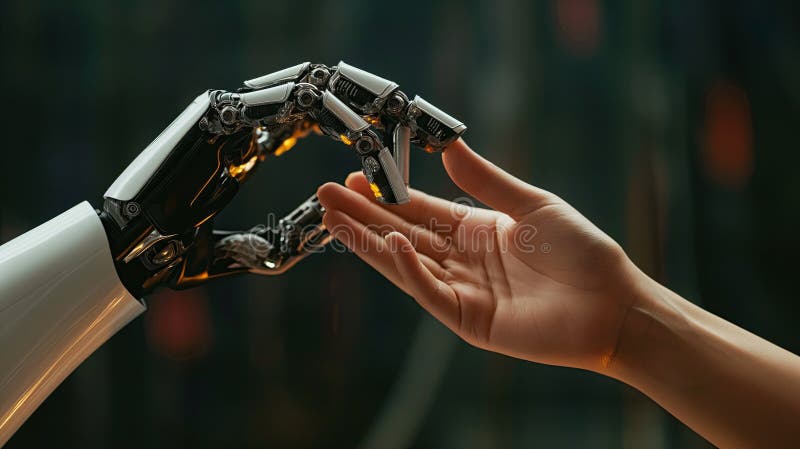 Robot Arm and Human Hand Touching Each Other Stock Illustration ...