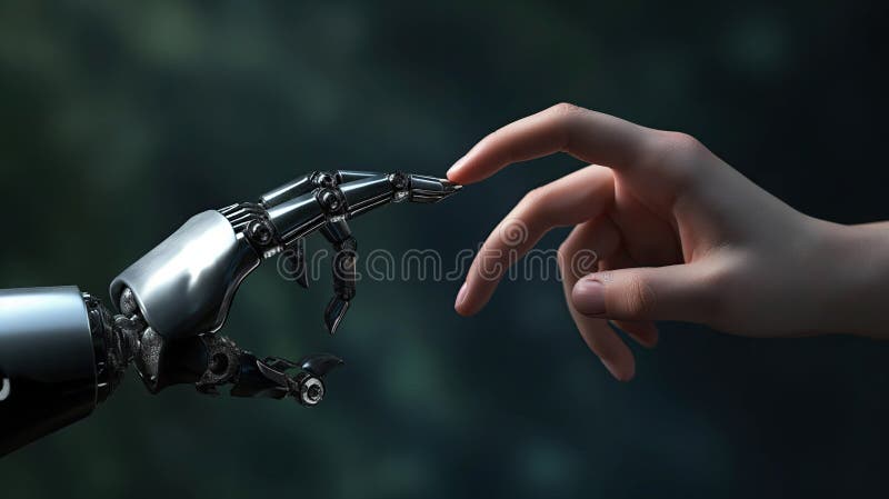 Robot Arm and Human Hand Touching Each Other Stock Illustration ...
