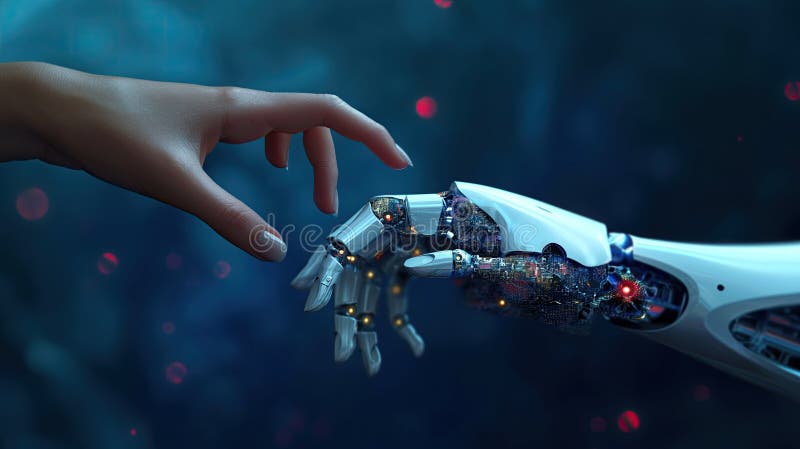 Robot Arm and Human Hand Touching Each Other Stock Illustration ...