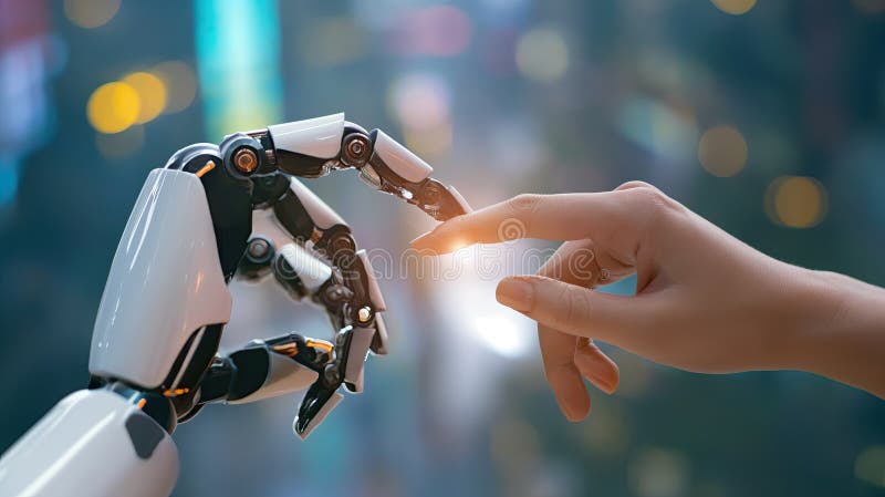 Robot Arm and Human Hand Touching Each Other Stock Illustration ...