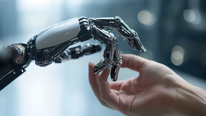 Robot Arm and Human Hand Touching Each Other Stock Illustration ...