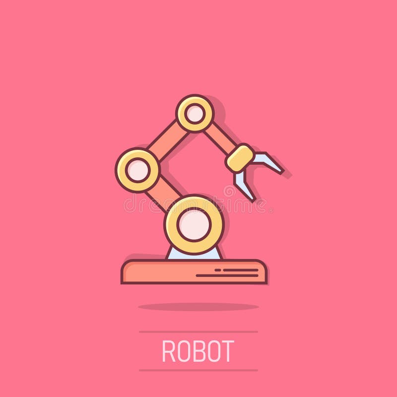 Robot Arm Icon in Comic Style. Mechanic Manipulator Cartoon Vector ...