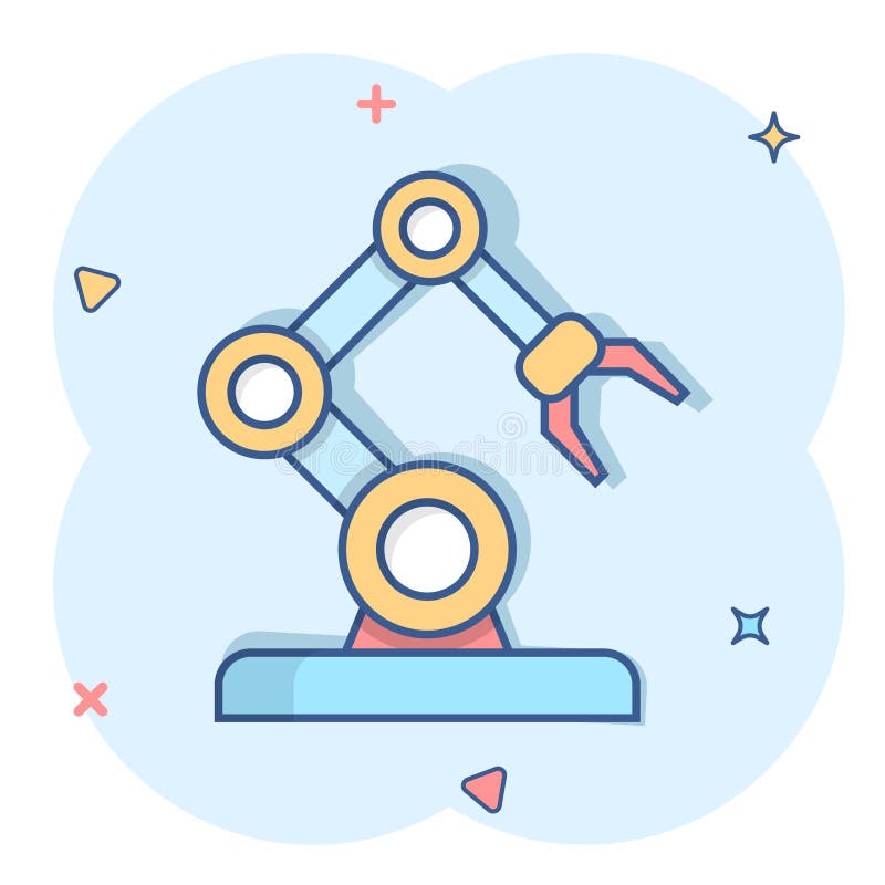 Robot Arm Icon in Comic Style. Mechanic Manipulator Cartoon Vector ...
