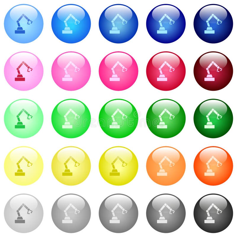 Robot Arm Icons in Color Glossy Buttons Stock Vector - Illustration of ...