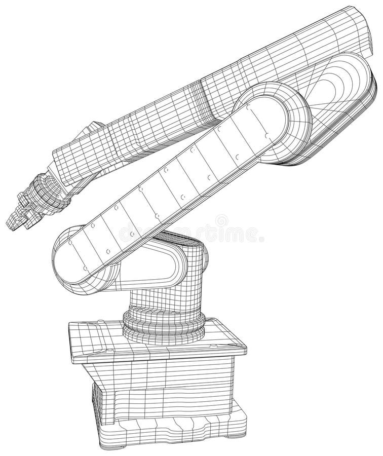 Robot Arm, Industrial Machinery. Technical Illustration Wire-frame ...
