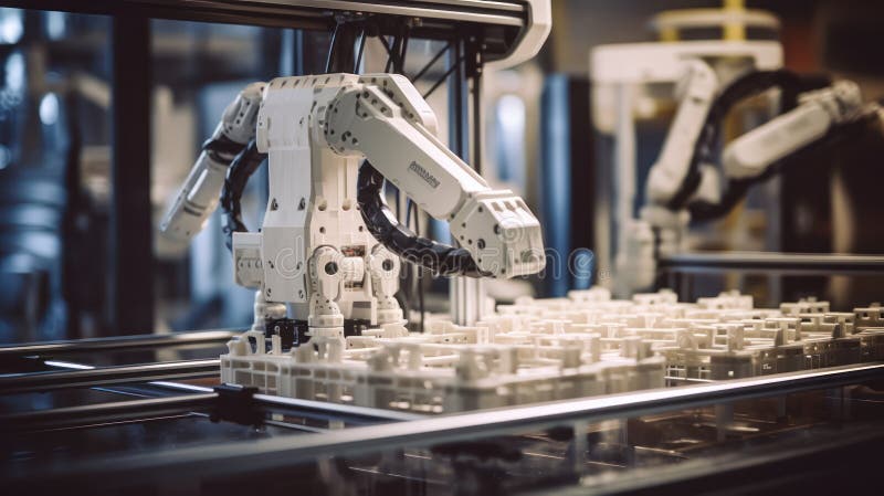 Robot Arm Inside a Bright Electronics Factory Utilizing Printing ...