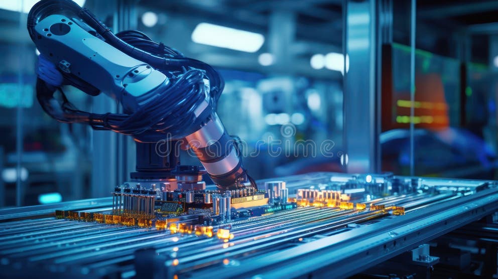 A Robot Arm Inside an Electronics Factory Stock Illustration ...
