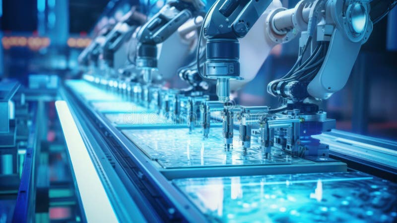 A Robot Arm Inside an Electronics Factory Stock Illustration ...