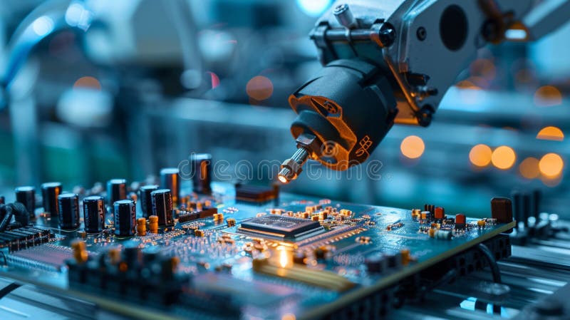 Robot Arm Inside Electronics. Advanced Technology Industry Background ...