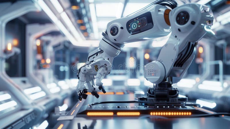 Robot Arm Inside Electronics. Advanced Technology Industry Background ...