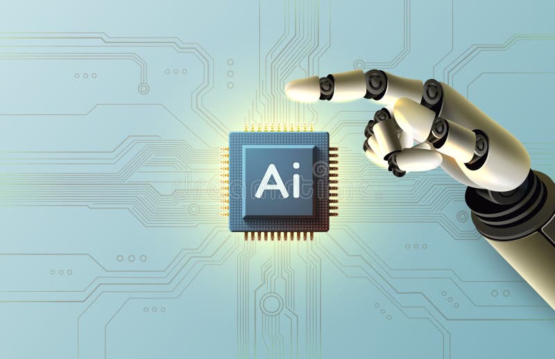 Robot Arm with Microchip, Ai Processor, Microprocessor Electronics. Vector Illustration Stock ...