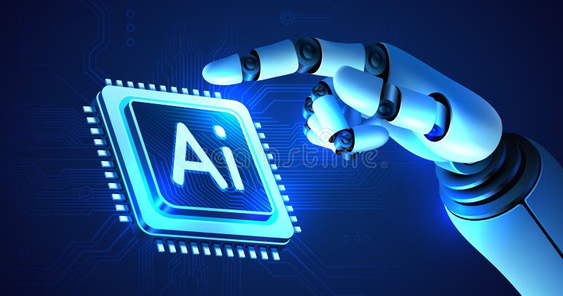 Robot Arm with Microchip, Ai Processor, Microprocessor Electronics. Vector Illustration Stock ...