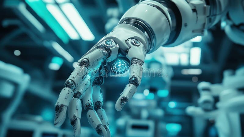 Robot Arm Reaching Out. Future Technology Concept. White Robot Hand in ...