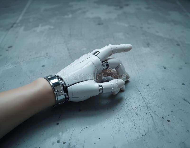 Robot Arm Reaching Out on a Gray Surface Future Technology Stock Image ...