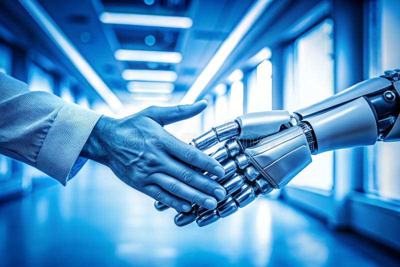 Robot Arm Reaching Out for Handshake Gesture Stock Illustration ...