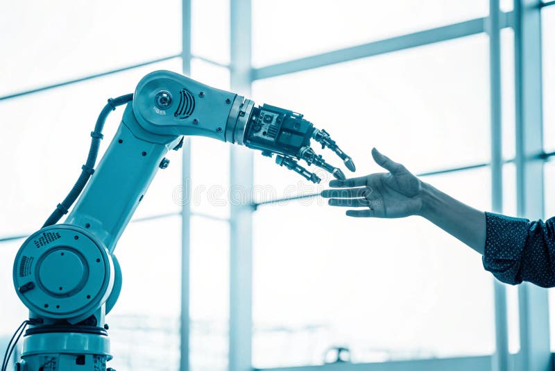 Robot Arm Reaching Out for Handshake Gesture Stock Illustration ...