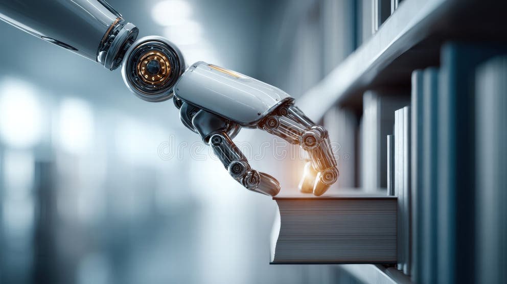 Robot Arm Selects a Book from a Shelf Stock Image - Image of innovative ...