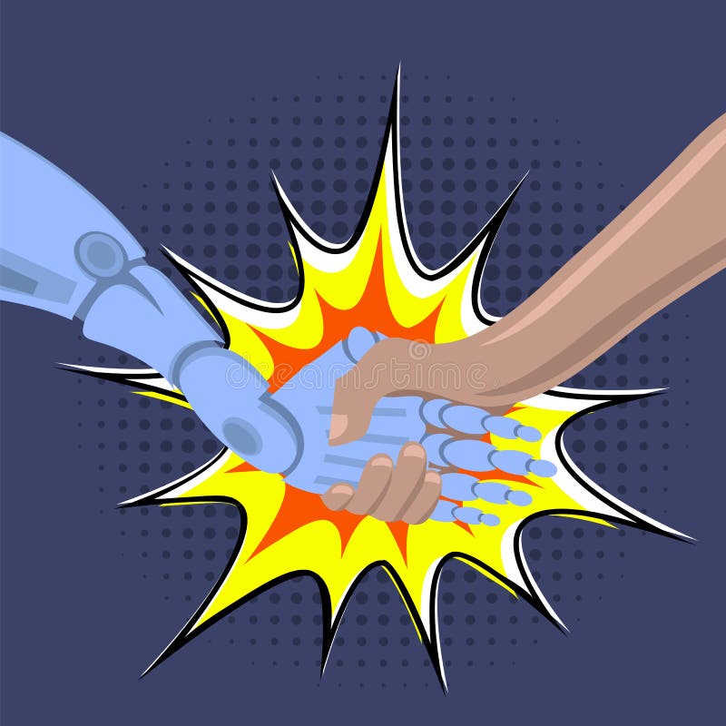 Robot Arm Shaking. Male Robot and Human Holding Hands with Handshake ...