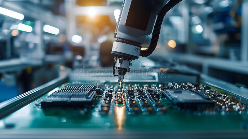 Robot Arm Soldering Circuit Board in Modern Electronic Factory Stock ...