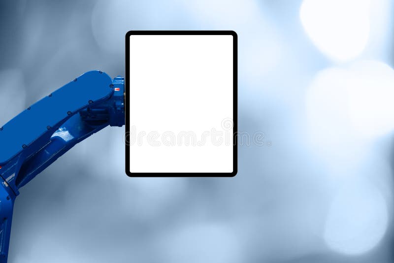 Robot arm with tablet stock image. Image of gadget, automation - 269131333