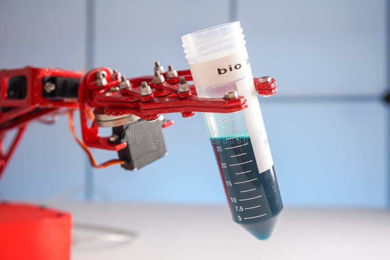 Robot Arm with Test Tube with Biological Sample in Science Laboratory ...