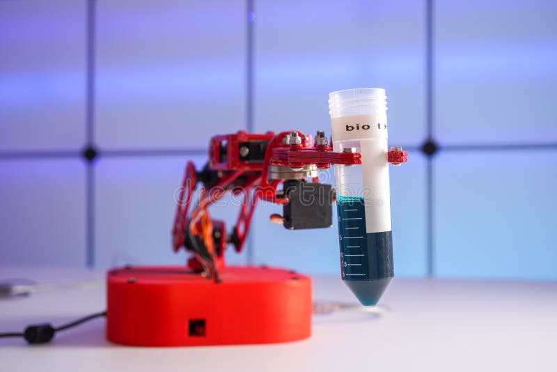 Robot Arm with Test Tube with Biological Sample in Science Laboratory ...