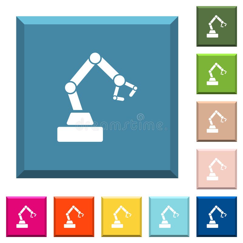 Robot Arm White Icons on Edged Square Buttons Stock Vector ...
