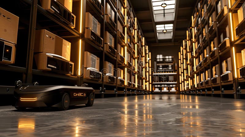 A Robot Arm Working Alongside an Electric Cargo Bot As it Delivers ...