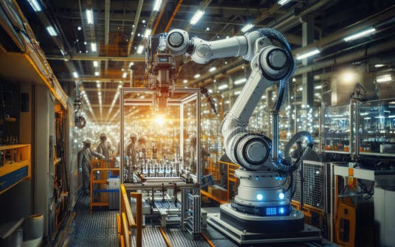 Robot Arms on Fully Automated Assembly Line Inside Modern Electronics ...