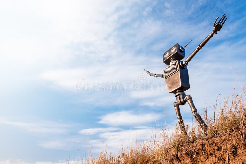 Robot on a Background of Blue Sky Stock Photo - Image of outdoor ...