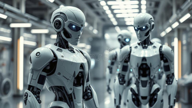 Robot Army in High-Tech Testing Facility Stock Illustration ...