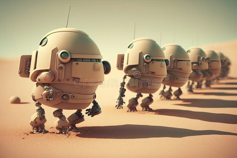 Robot Army Marching in Unison on a Distant Planet Stock Photo - Image ...