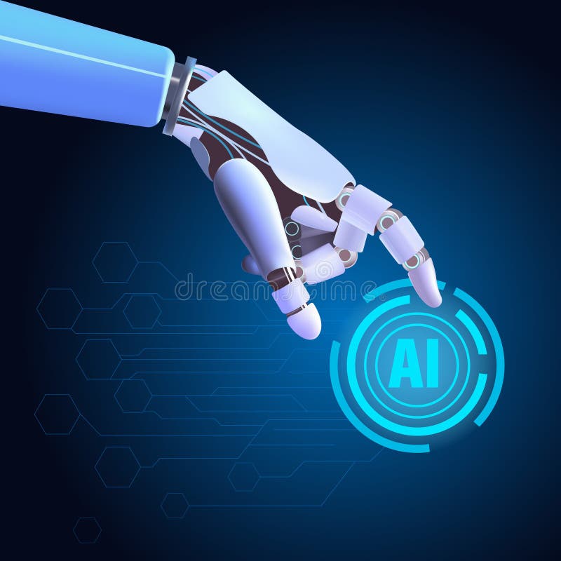 Robot Artificial Intelligence, Robot Arm Graphic with AI Symbol Vector ...