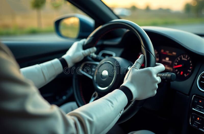 Robot Artificial Intelligence Driving Car, Hand on Steering Wheel. AI ...