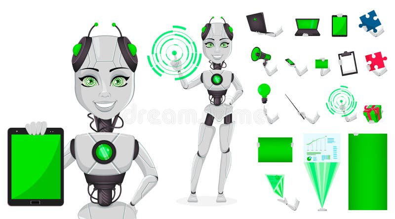 Robot with Artificial Intelligence, Female Bot Stock Vector ...