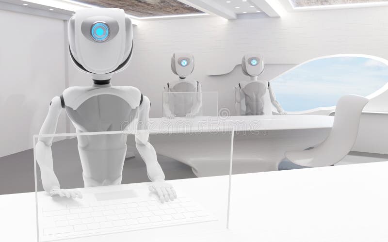 Robot Artificial Intelligence in Modern Office on Big Table 3d ...