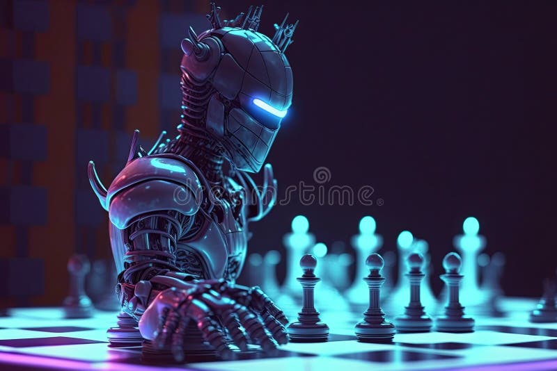 Robot with Artificial Intelligence is Playing Chess at the Table ...