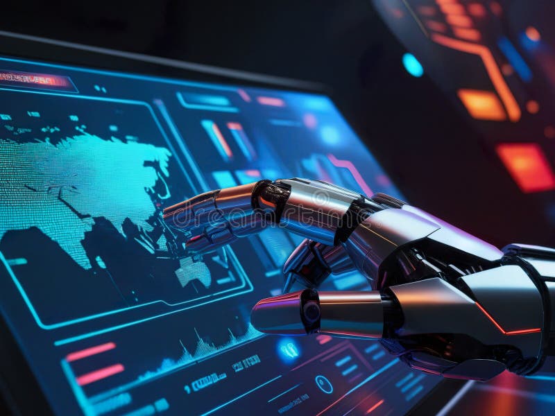 The Robot Analyzes Graphs. Artificial Intelligence, Hand Pointing To ...