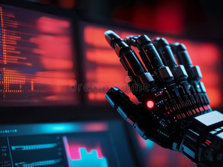 Robot with Artificial Intelligence Shows Graphs and Diagrams, Analytics Stock Illustration ...