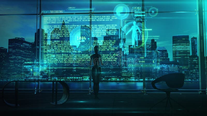 Corporate Artificial Intelligence Decodes Information, 3D Render. Stock ...