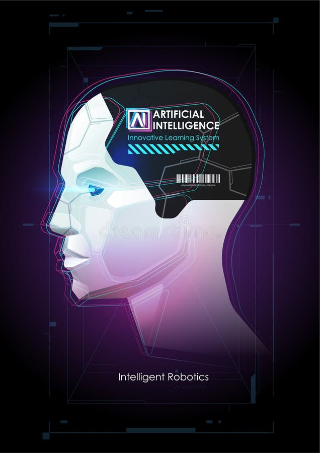 Robot with Artificial Intelligence Working with Virtual Interface. Big ...