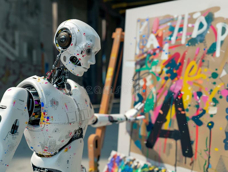 Robot Artist Creates Abstract Art Stock Illustration - Illustration of ...
