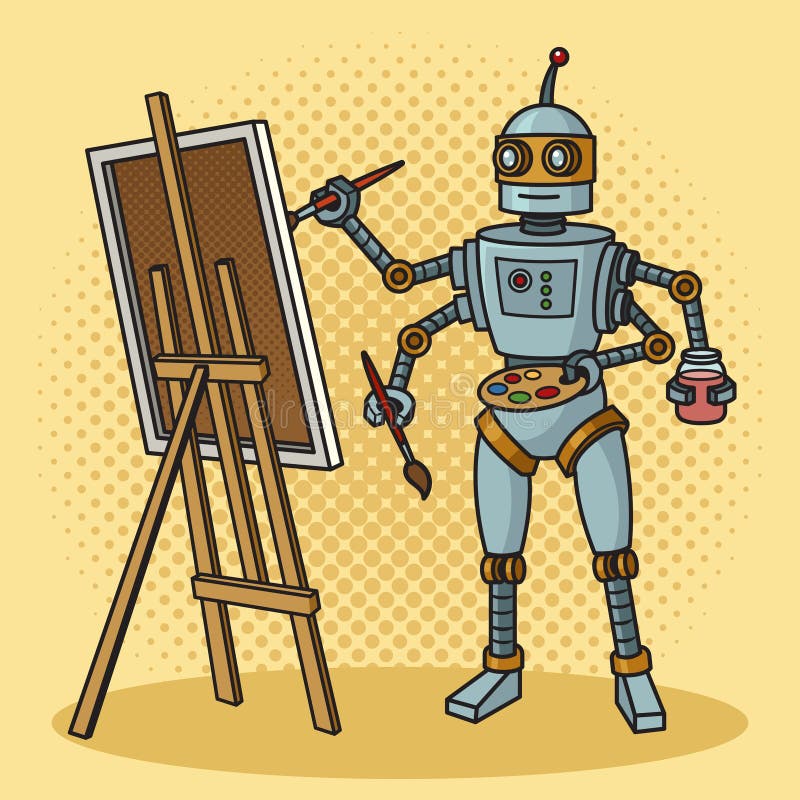 Robot Artist Painter Pop Art Vector Illustration Stock Vector ...