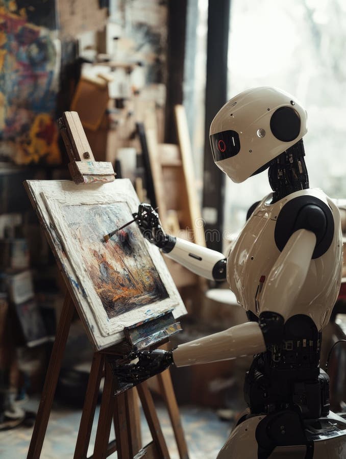 Robot Artist stock image. Image of artist, painting - 360984441