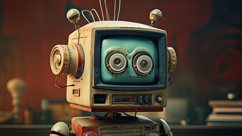 A Robot As a Television Head, Technology Concept Stock Illustration ...