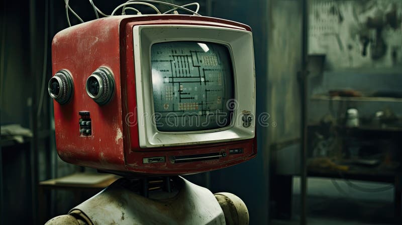 A Robot As a Television Head, Technology Concept Stock Illustration ...