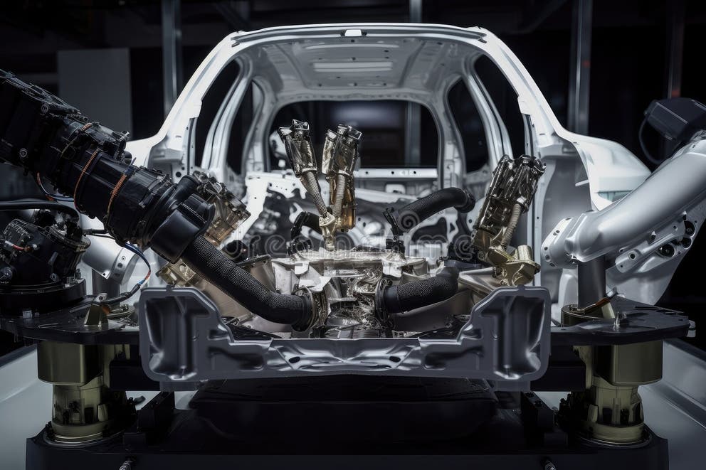 Robot Assembling Car Engine, with Each Part Being Perfectly Placed Stock Illustration ...