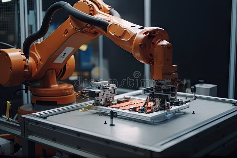 Robot, Assembling Complex Structure on a Futuristic Assembly Line Stock ...