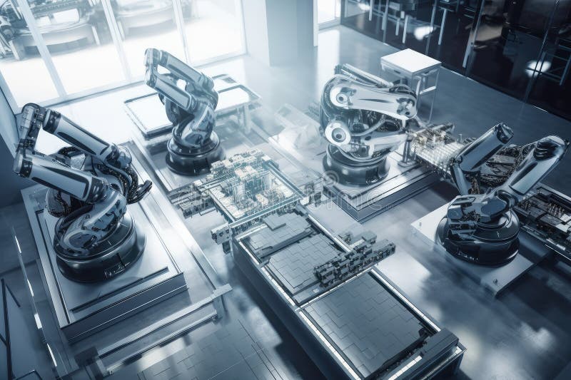 Robot, Assembling Complex Structure on a Futuristic Assembly Line Stock ...